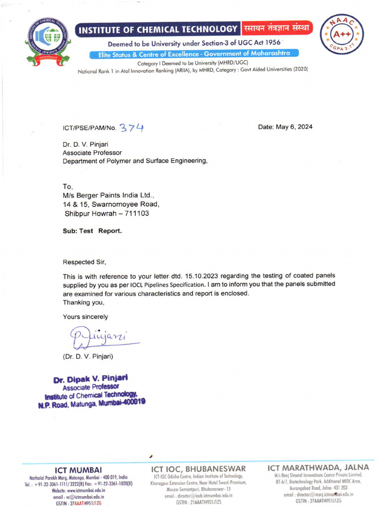 Berger Paint Test Certificate | PDF