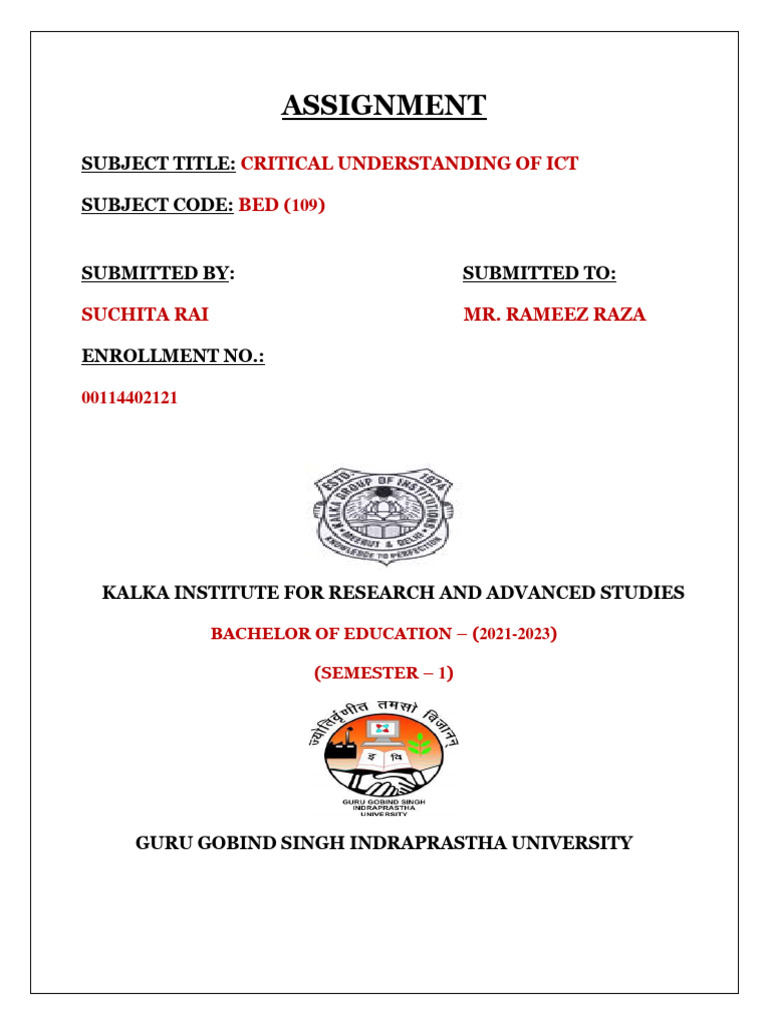 ICT Assignment - Suchita Rai | PDF | Educational Technology | Learning