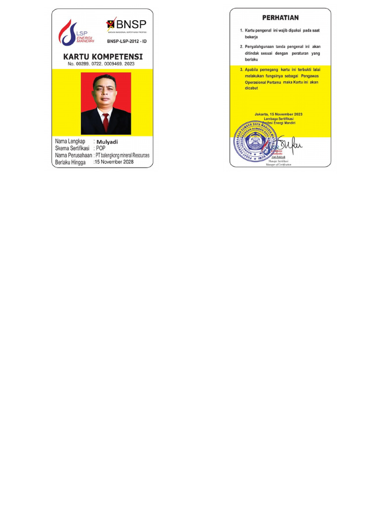 ID Card BNSP | PDF