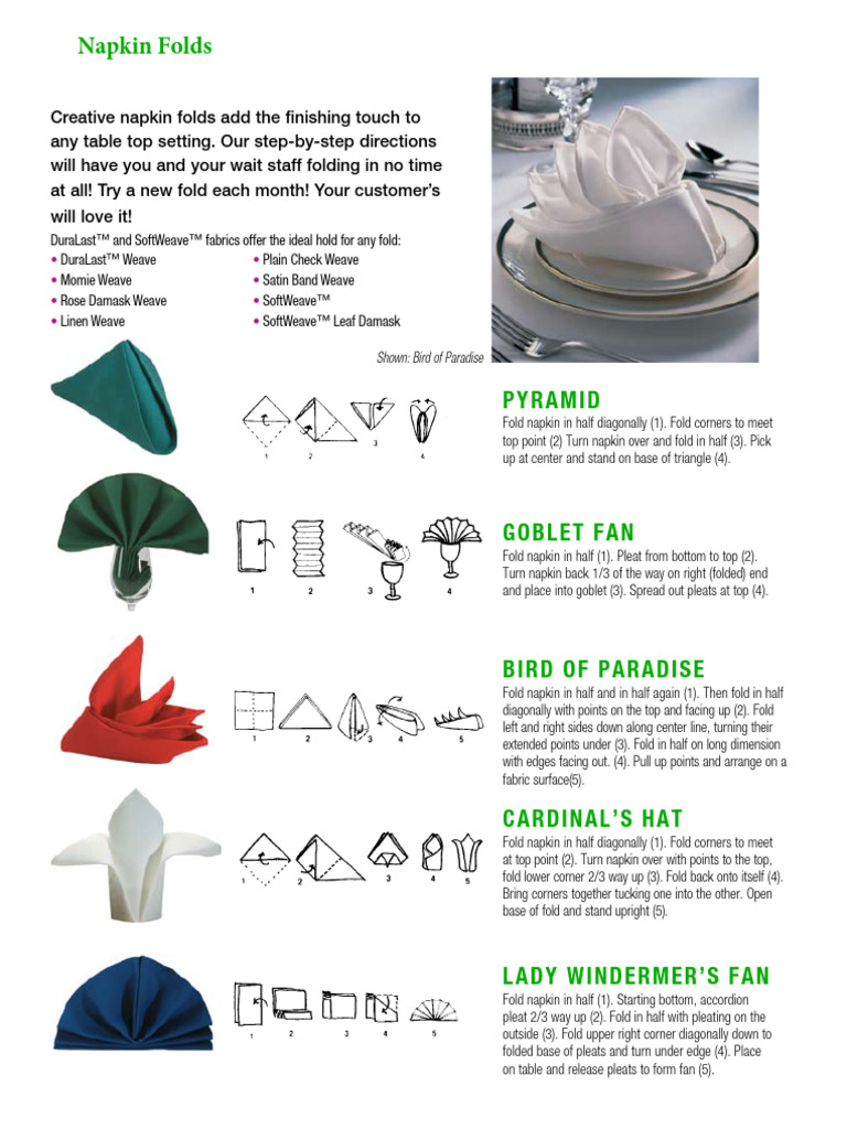 Napkin Folding | PDF | Textile Arts | Textiles