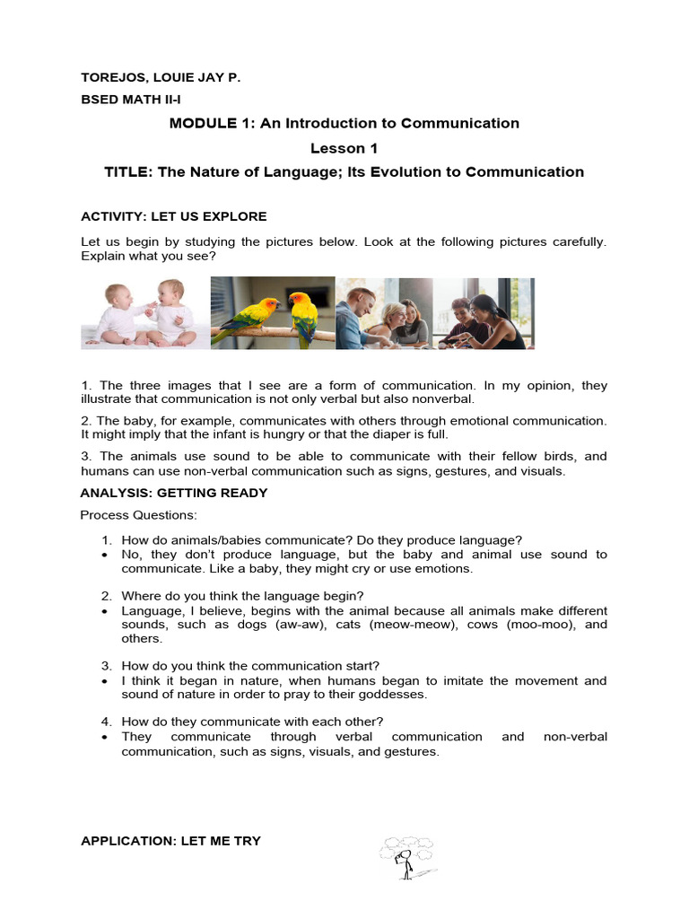 module 1 lesson 1 | PDF | Communication | Nonverbal Communication