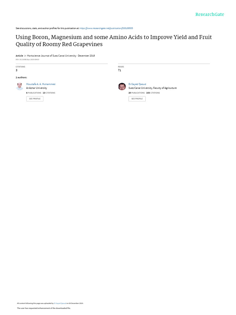 Using B and MG To Improve Yield and Fruit Quality of Grapevines | PDF