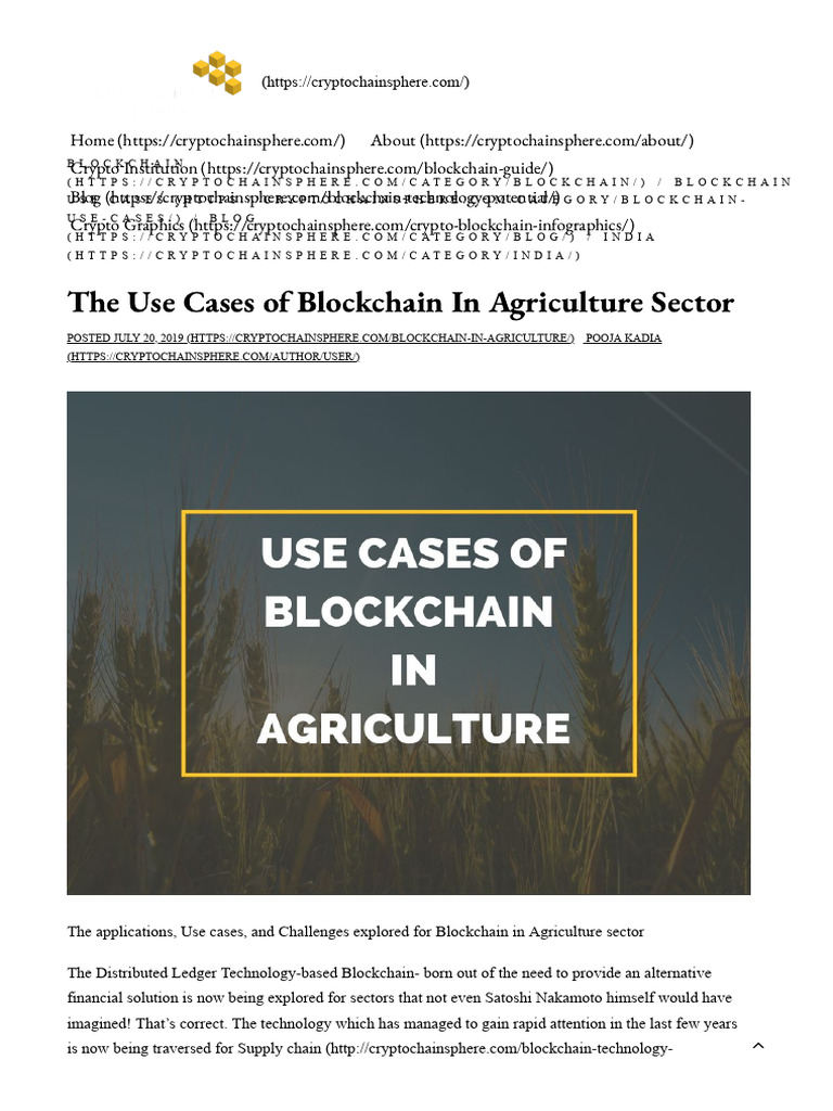 The Use Cases of Blockchain in Agriculture Sector - Cryptochain Sphere | PDF | Agriculture ...