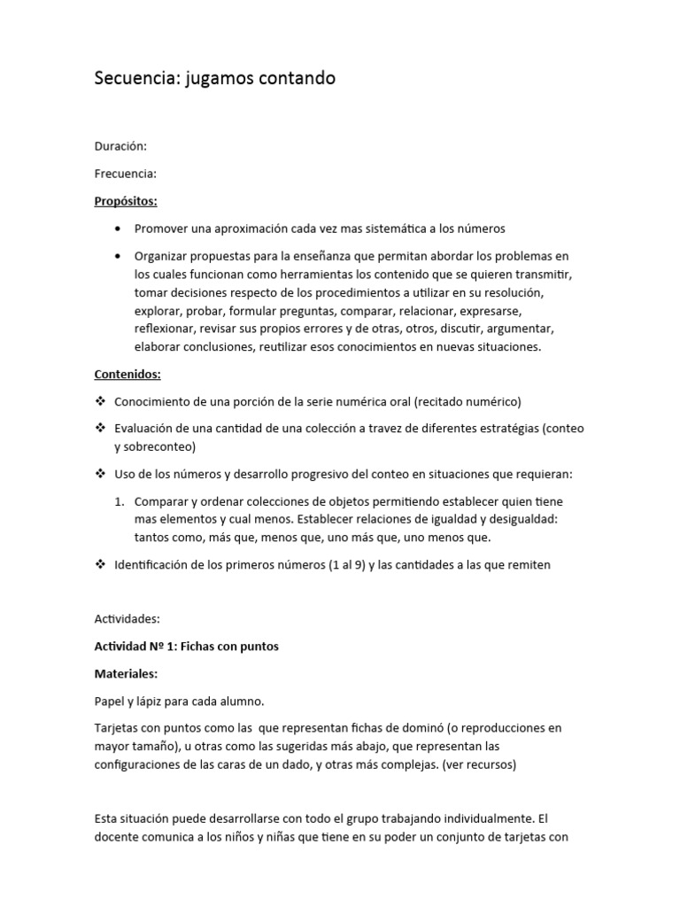 Secuencia Juegamos Contando (Conteo para Sala 4) | PDF | Juegos y ...
