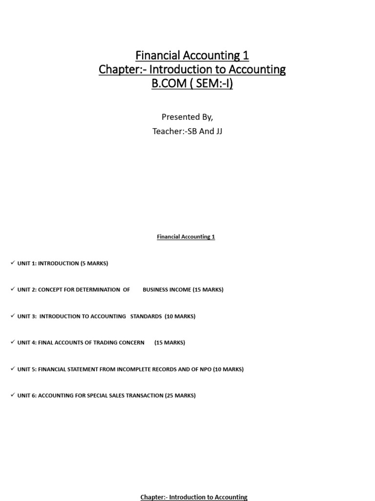Unit-1 Introduction | PDF | Debits And Credits | Financial Statement