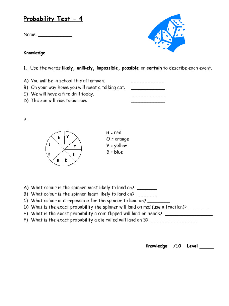 Probability Test Grade 4 2009 2010 | PDF | Ice Cream | Foods