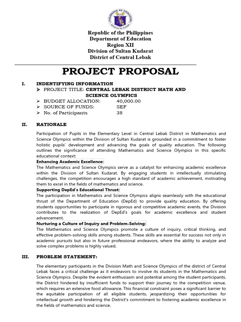 PROJECT PROPOSAL SEF Math - SCI | PDF | Science | Mathematics