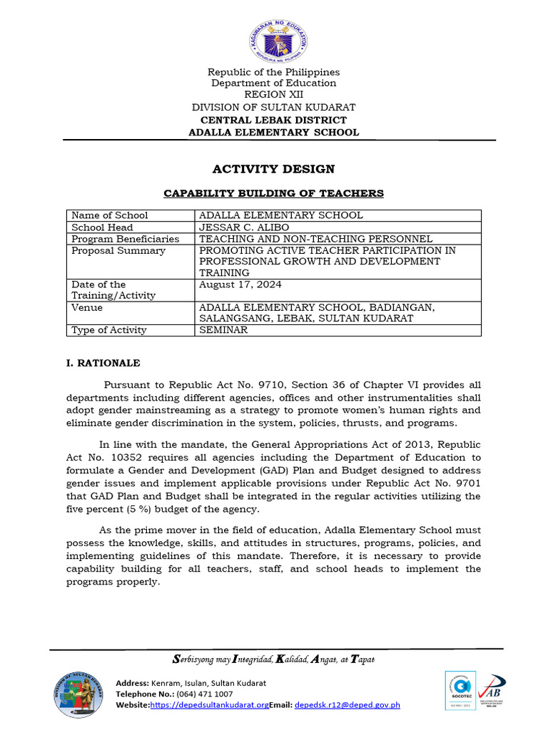 Gad Activity Design | PDF | Gender | Gender Studies