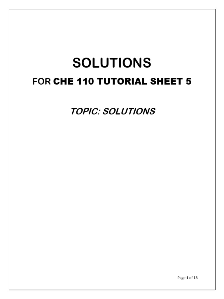 Che 110 tutorial sheet 5 solutions | PDF | Solubility | Chemistry Che 110 tutorial sheet 5 solutions | PDF | Solubility | Chemistry