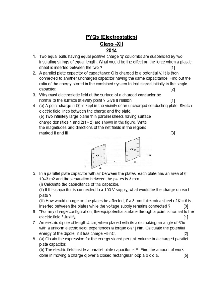 Class - XII A Physics HHW Assignment PYQ (2024-25) | PDF | Capacitance | Capacitor