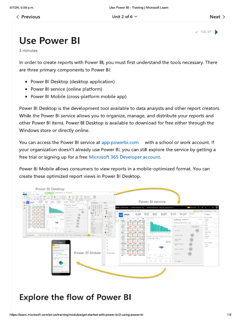 Use Power BI 2024 - Training - Microsoft Learn | PDF