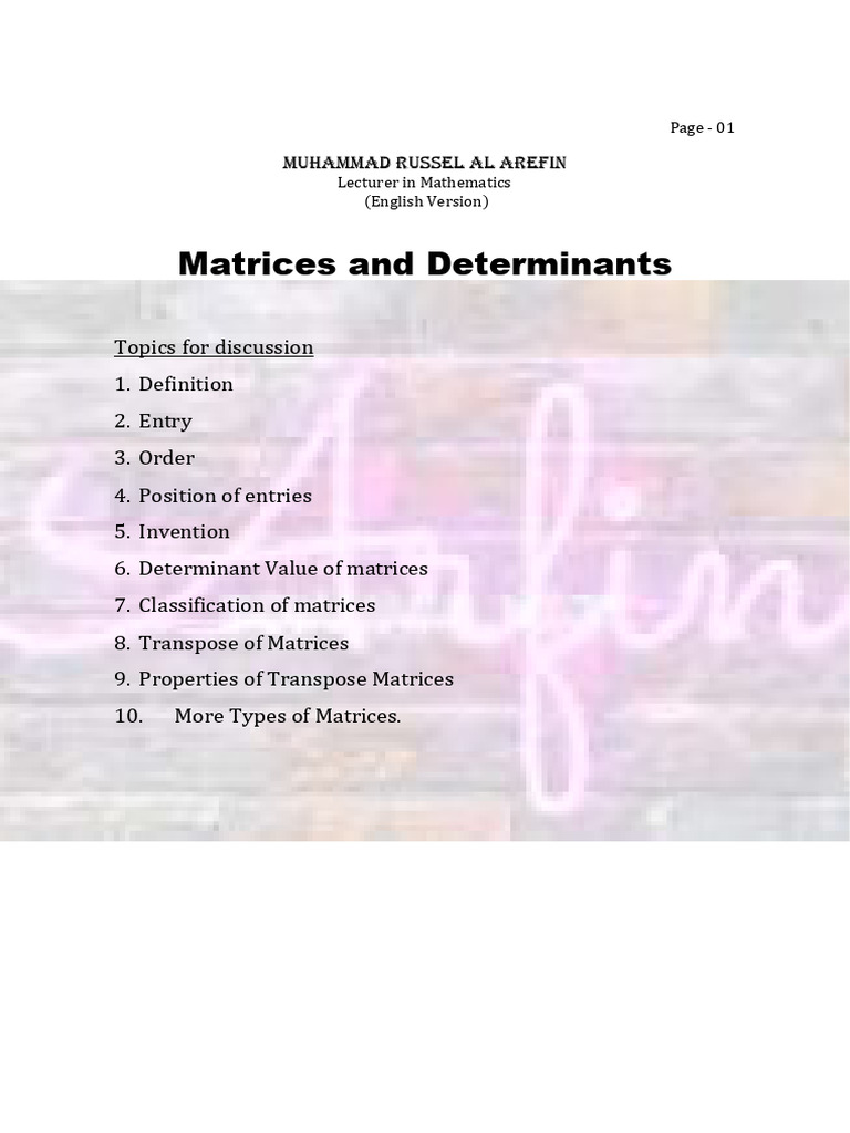 Matrices and Determinants Explained | PDF | Matrix (Mathematics ...