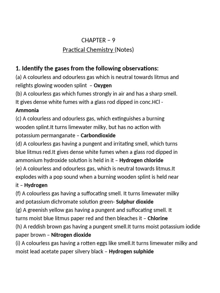 Class 9, Chemistry CH 9 (Notes) | PDF | Chlorine | Ammonium