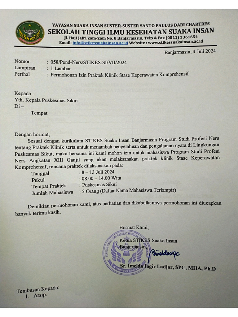 Permohonan Izin Praktek Klinik Stase Keperawatan Komprehensif Puskesmas