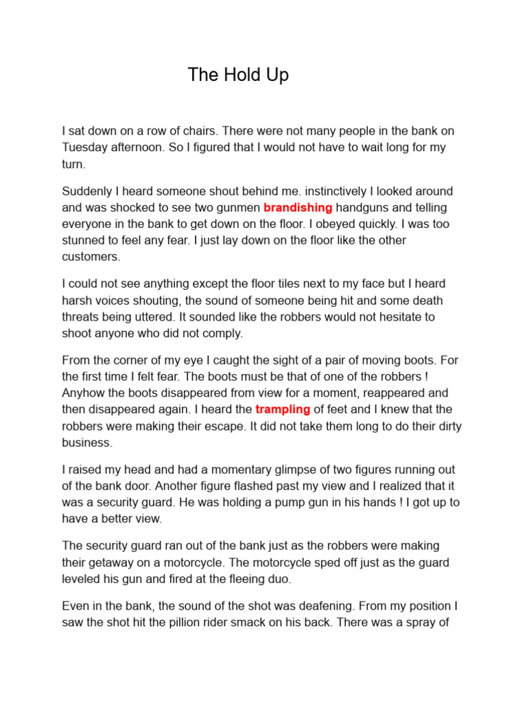 The Hold Up and Emergency Essay | PDF