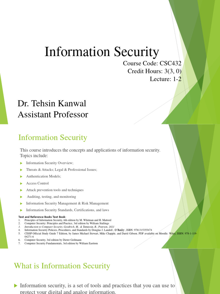 Lecture 1 2 Pdf Information Security Security