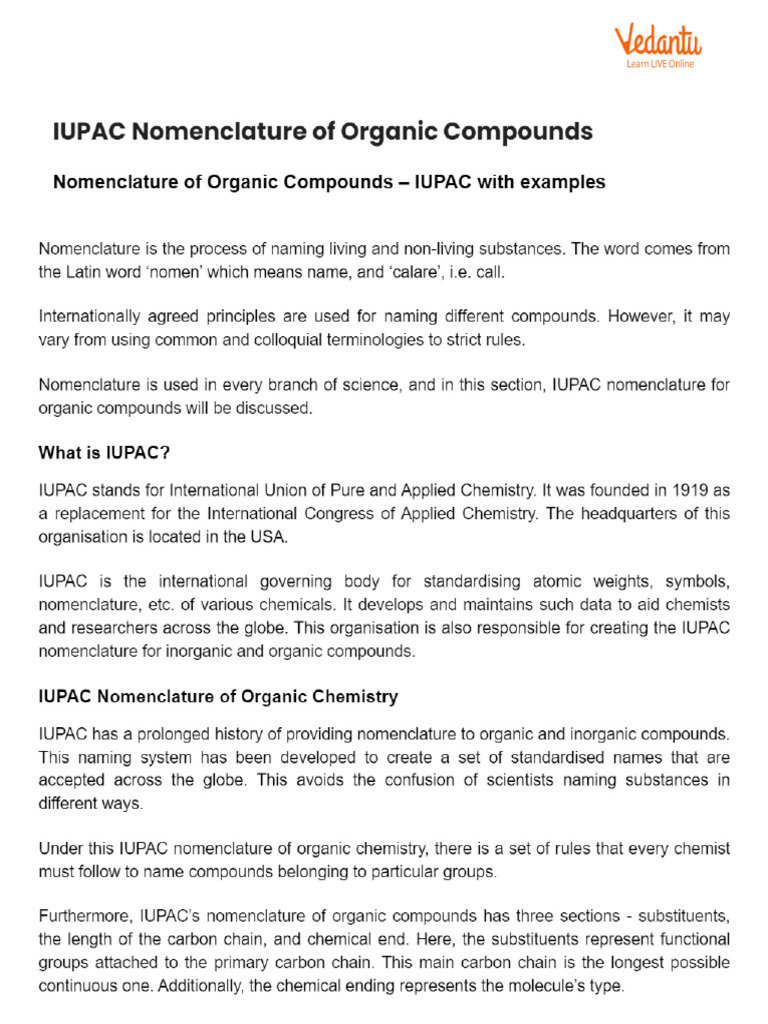 IUPAC Nomenclature of Organic Compounds | PDF