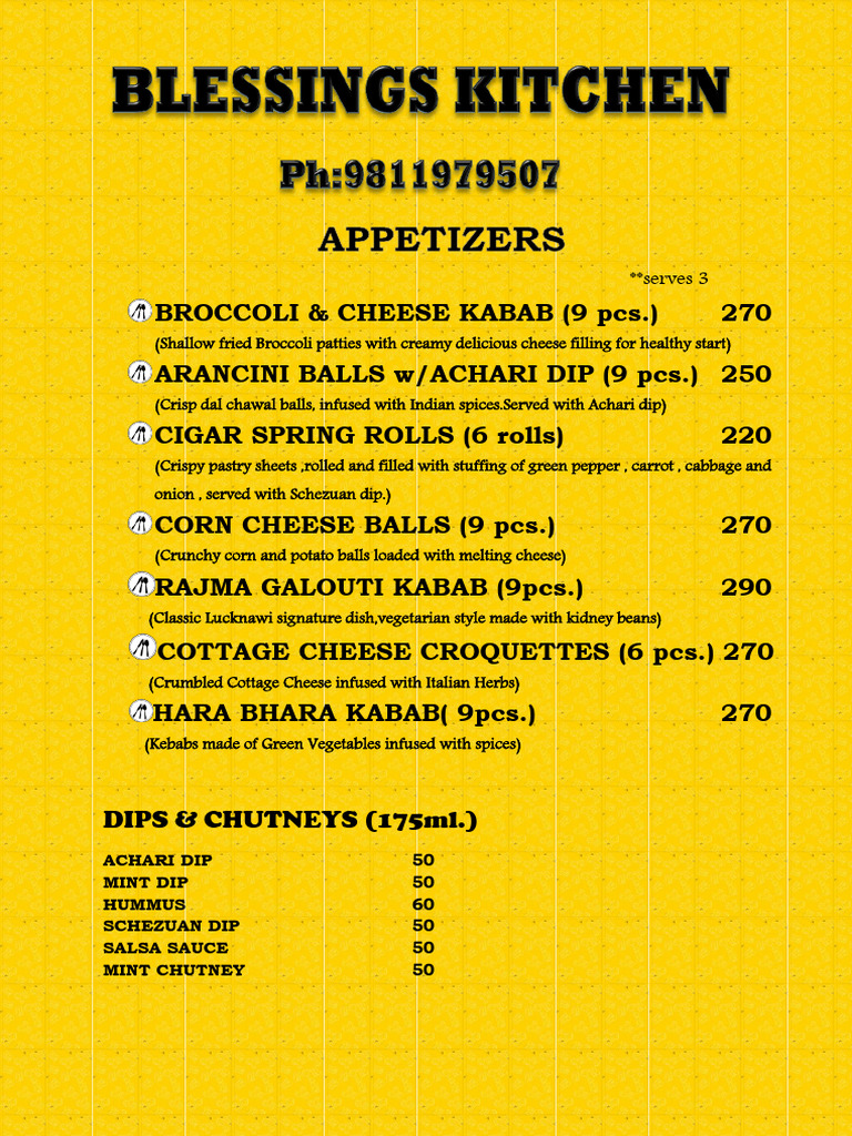 Blessings Snacks Menu | PDF | Indian Cuisine | Asian Cuisine