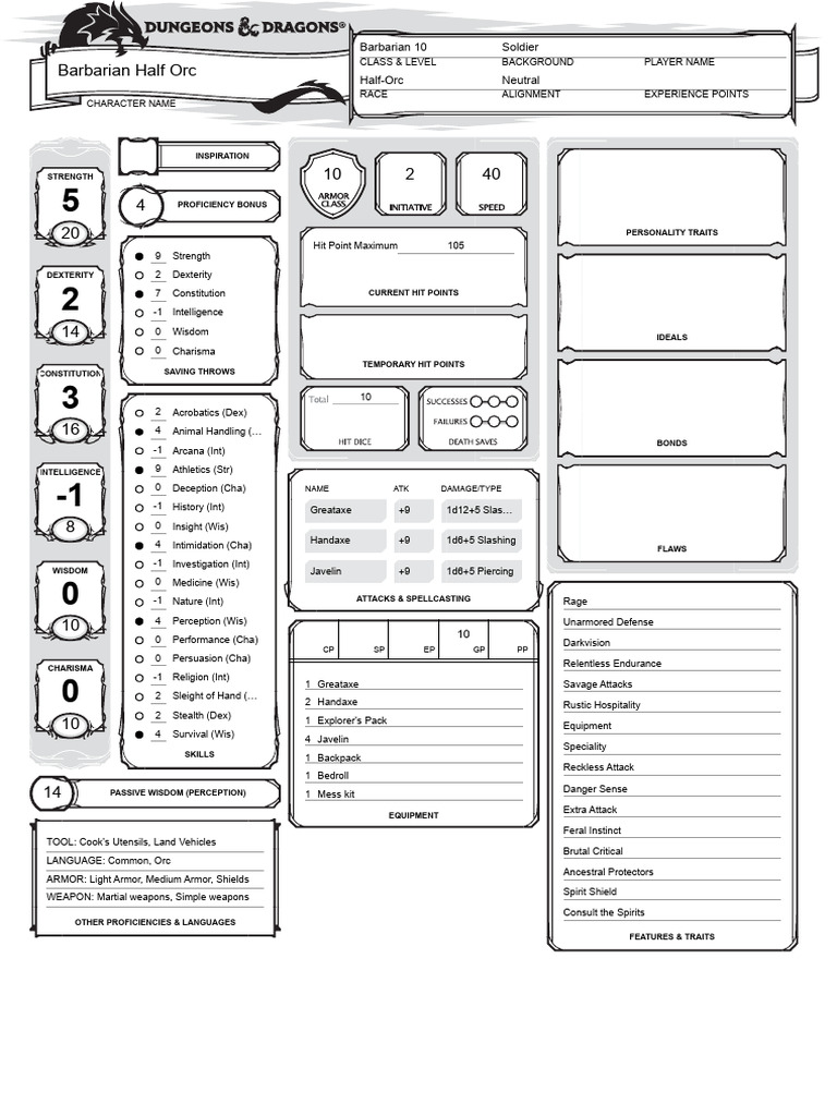 Barbarian Half-Orc | PDF