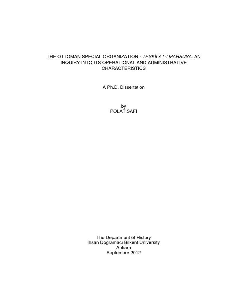 The Ottoman Special Organization - Inquiry Into Its Operational and ...