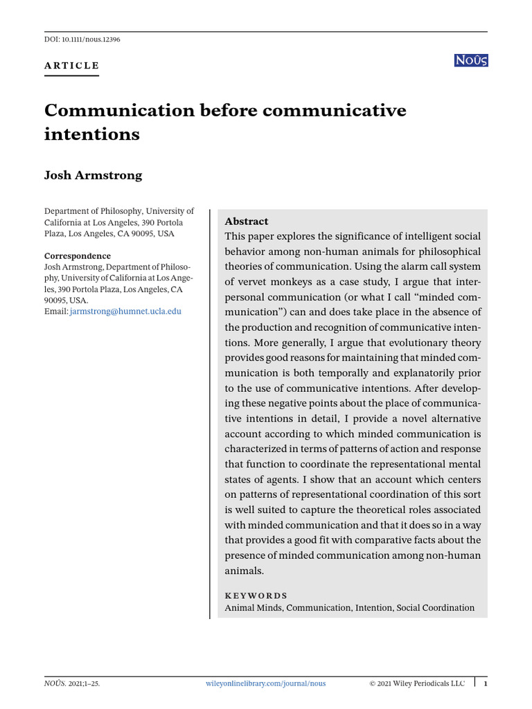 Communication Before Communicative Intentions | PDF | Intention ...