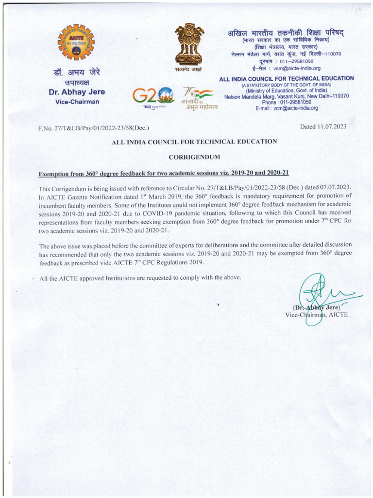 AICTE Exemption for 360° Feedback | PDF | Educational Stages | Educational Organizations