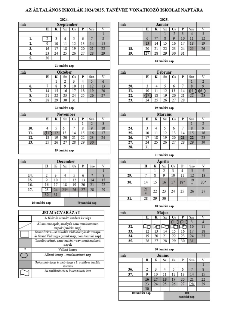 Iskola naptár 2024/25 | PDF