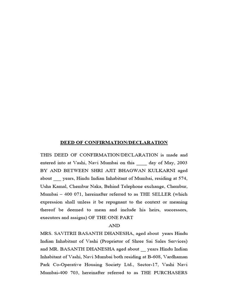 Deed of Confirmation-Basanth Dhanesha | PDF | Mortgage Law | Private Law