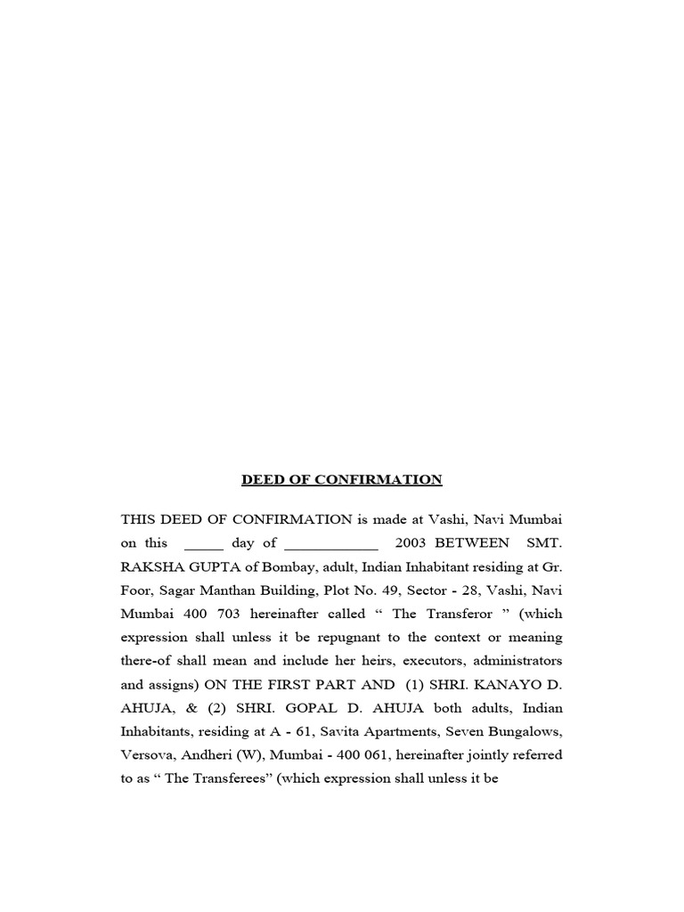 DEED OF CONFIRMATIO-Rakesh Gupta | PDF | Property Law | Civil Law ...