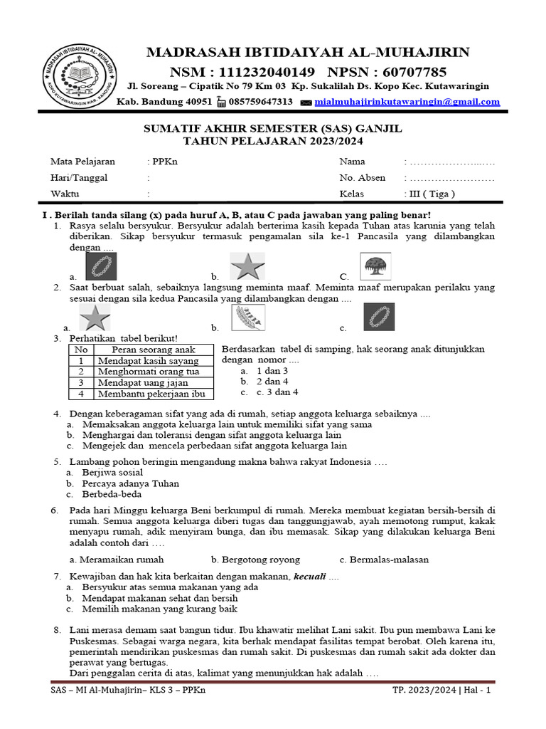Soal Sas PPKN Ganjil 23-24-070508 | PDF
