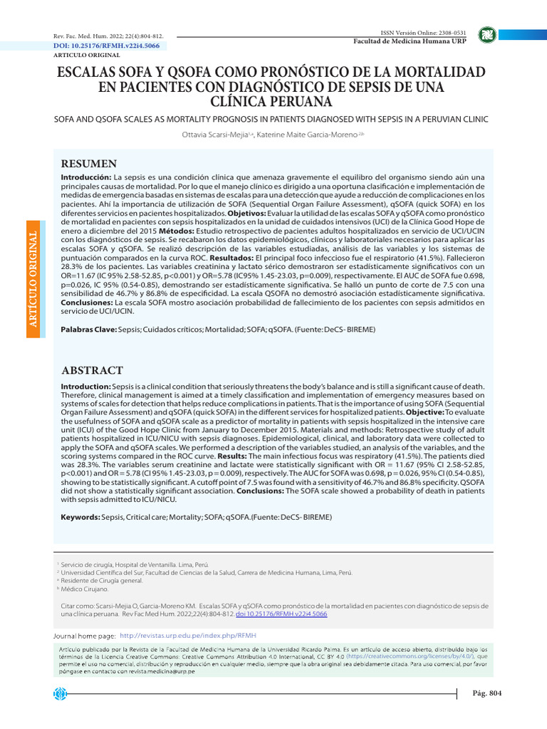 Escalas SOFA y qSOFA en sepsis | PDF | Septicemia | Enfermedades y ...
