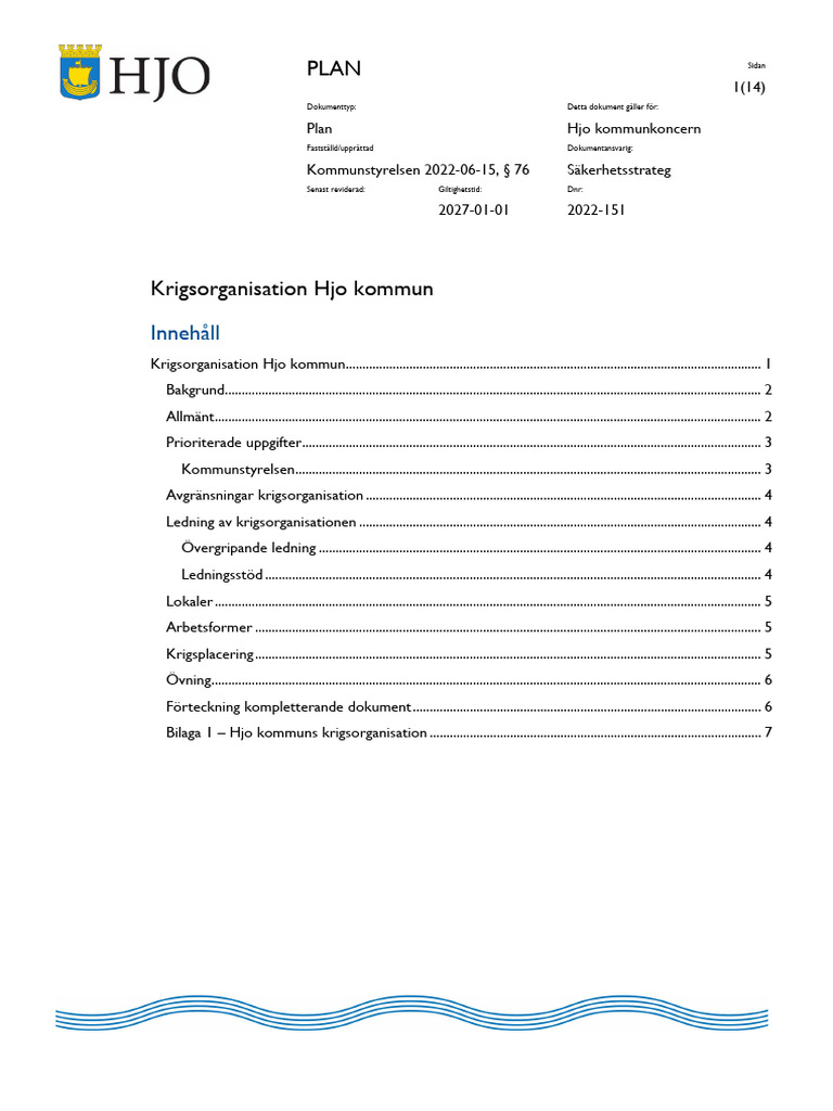 Krigsorganisation Hjo Kommun | PDF