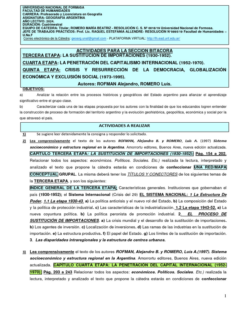 ACTIVIDADES DE BITACORA DE A. ROFMAN E. 2024. 3, 4 Y 5 ETAPAdocx | PDF | Infografia