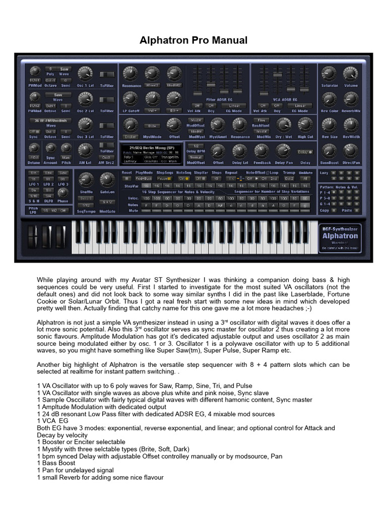 Alphatron Pro Manual | PDF | Electronic Oscillator | Synthesizer