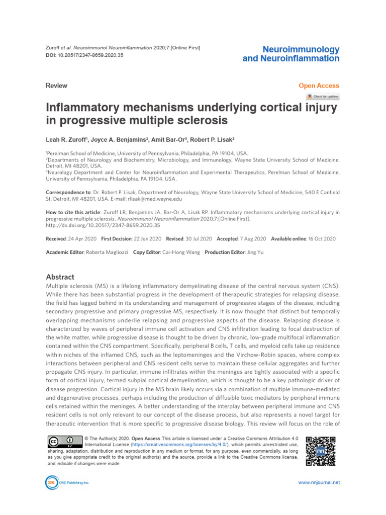 Inflammatory Mechanisms Underlying Cortical Injury | PDF | Multiple ...