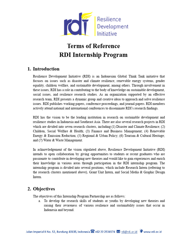 ToR RDI Internship Program | PDF | Ecological Resilience | Internship