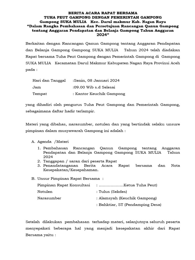 Berita Acara Panton Bayu-1 | PDF