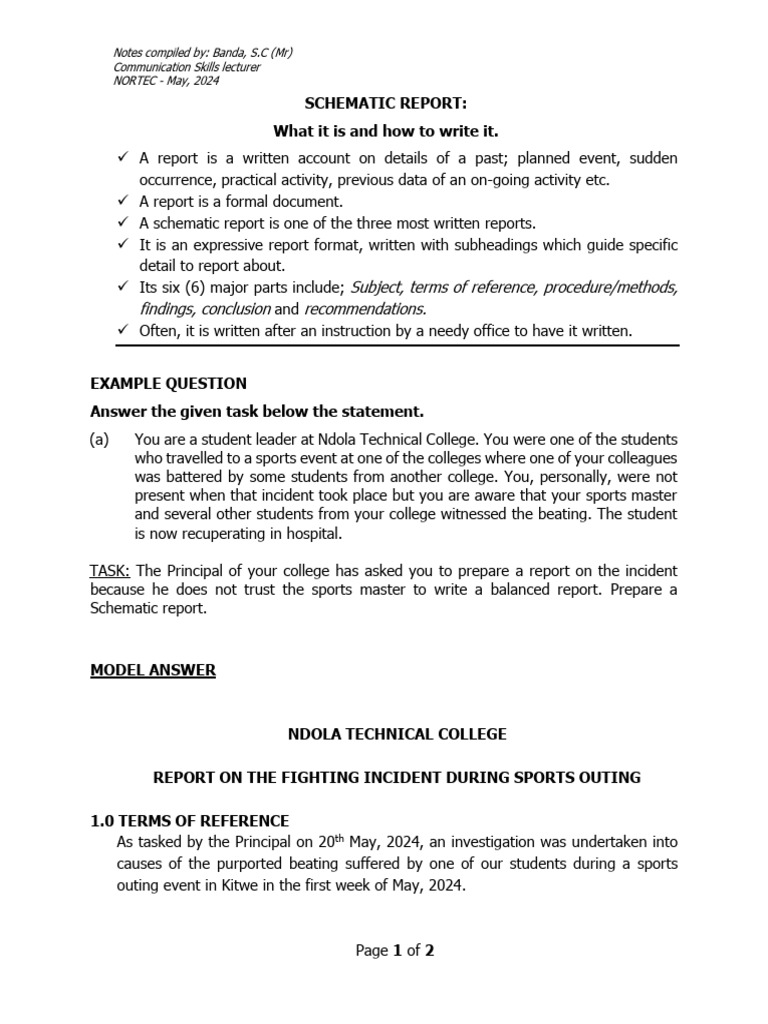 Schematic Report - Notes & Model Answer 2024 | PDF | Career & Growth