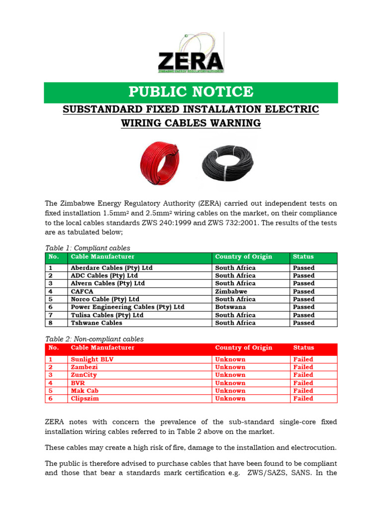 Substandard Household Electric Wiring Cables December 2018 Rev 1 | PDF ...