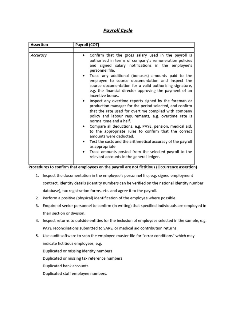 Substantive Procedures-Payroll Cycle | PDF | Payroll | Payroll Tax