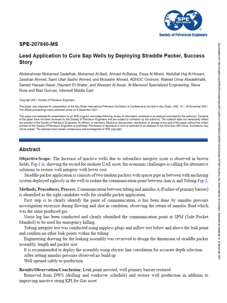 SPE 207840 MS Lead Application To Cure Sap Wells by Deploying Straddle ...