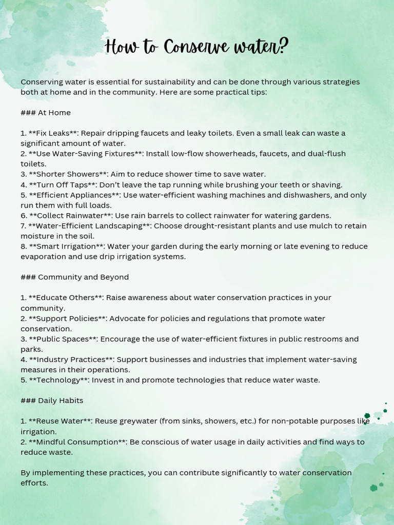 Effective Water Conservation Tips | PDF | Home & Garden | Technology ...