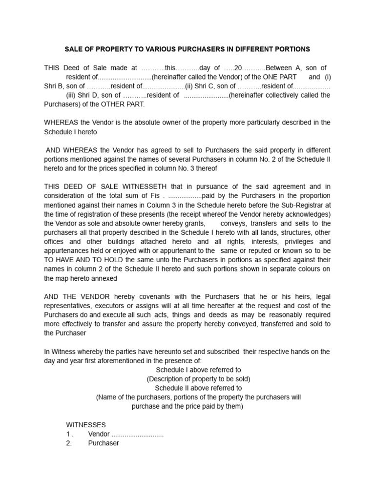 Sale of Property To Various Purchasers in Different Portions | PDF ...