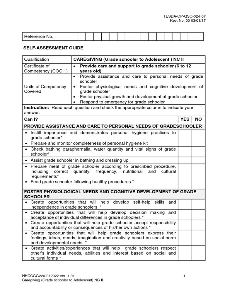 3 SAG - Caregiving (Grade Schooler) NC II - COC1 | PDF | Caregiver | Child Development