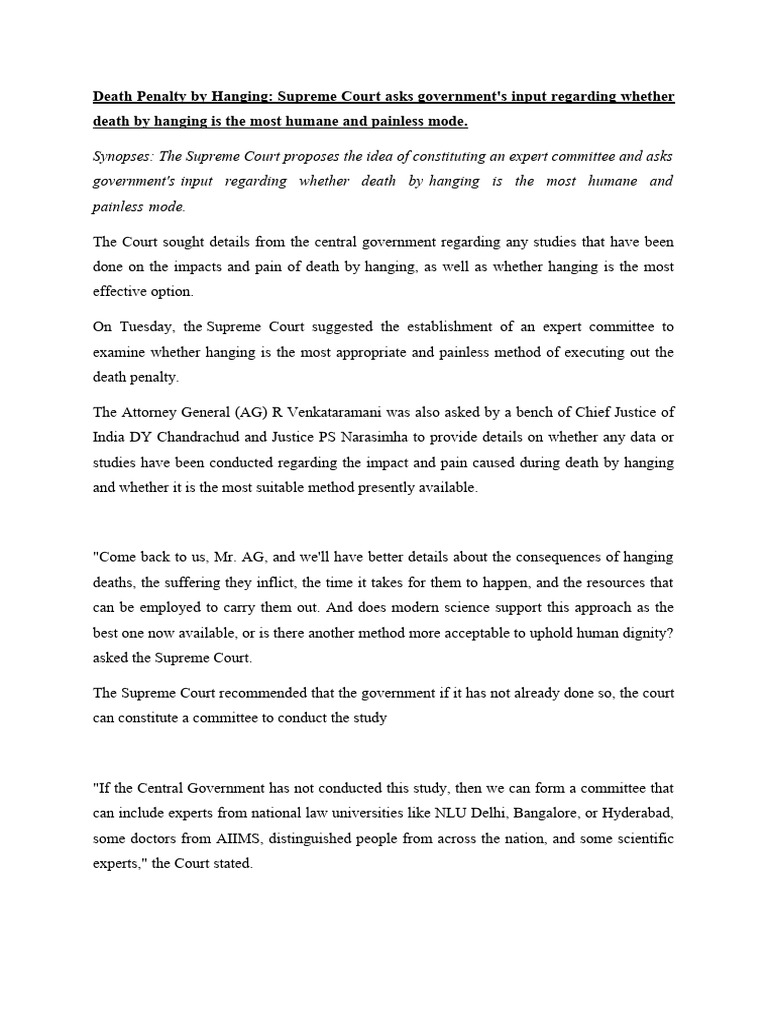 Death Penalty by Hanging SC | Download Free PDF | Electric Chair | Hanging