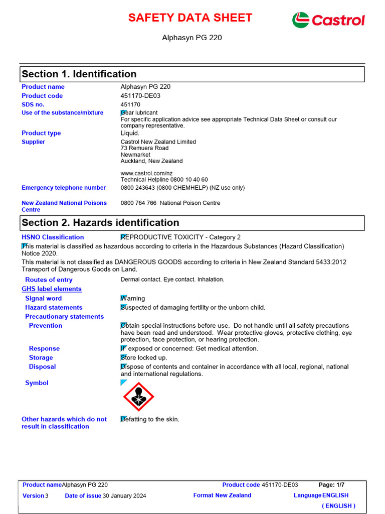 Safety Data Sheet: Section 1. Identification | PDF | Dangerous Goods | Personal Protective Equipment