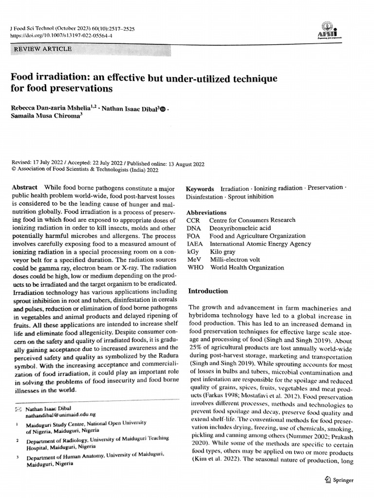 J Food Sci Technol (0 tuber 2023) 60( 10)25 7- 2525 | PDF | Ionizing Radiation | Radiation