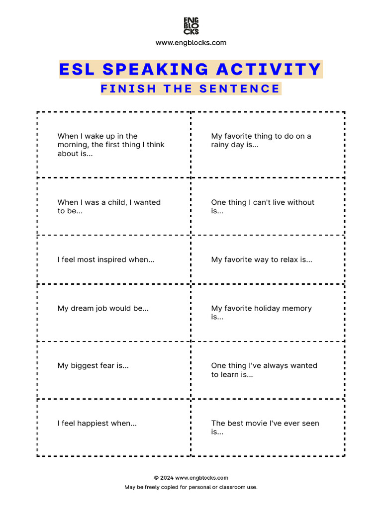 Esl Speaking Activity Finish The Sentence | PDF