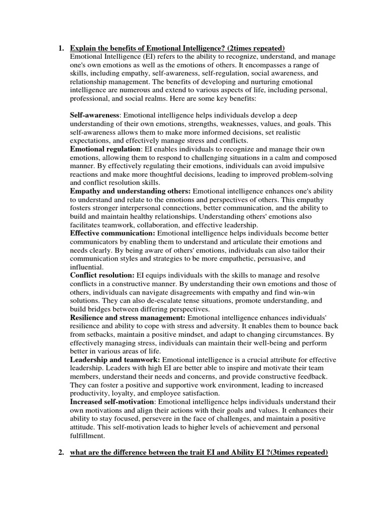 Emotional intelligence 5 marks final | PDF | Emotional Intelligence | Empathy