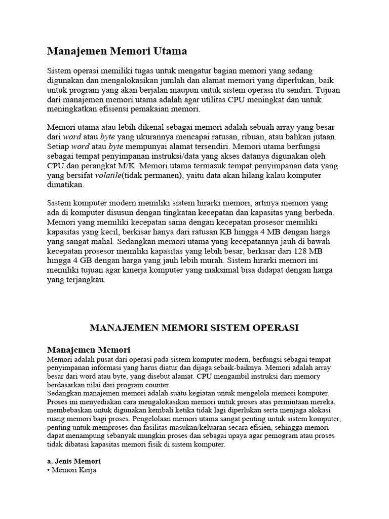 Manajemen Memori Utama Sistem | PDF | Komputer
